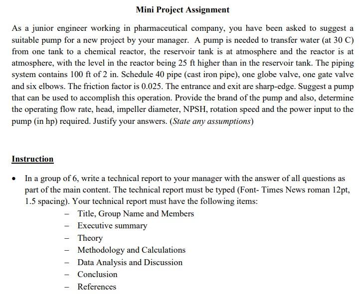 Mini Project Assignment As a junior engineer working | Chegg.com