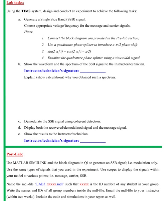 Ssb Modulation And Demodulation Pre Lab Draw A Block
