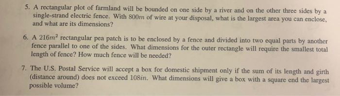 Solved 5. A rectangular plot of farmland will be bounded on | Chegg.com