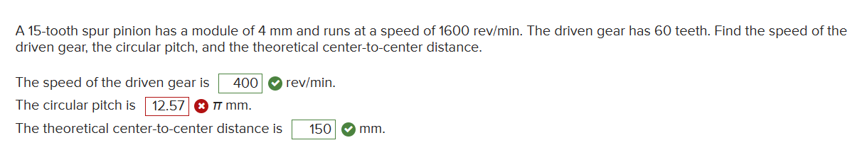 Solved A 15-tooth spur pinion has a module of 4 mm and runs | Chegg.com