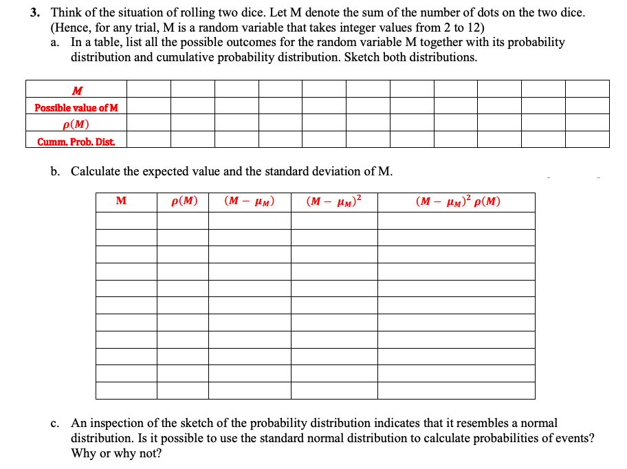 Solved 3 Think Of The Situation Of Rolling Two Dice Let M