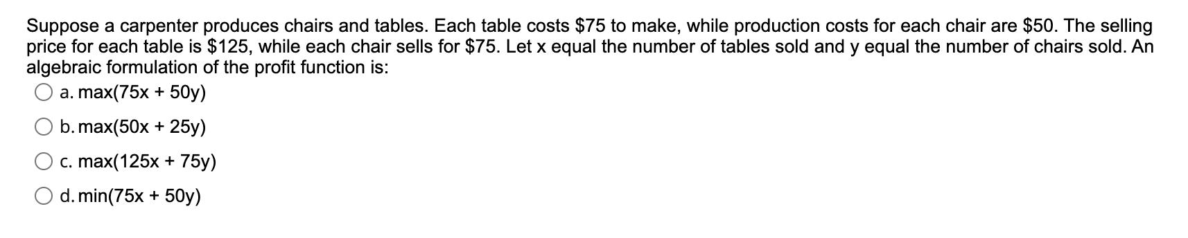 Solved Suppose a carpenter produces chairs and tables. Each | Chegg.com