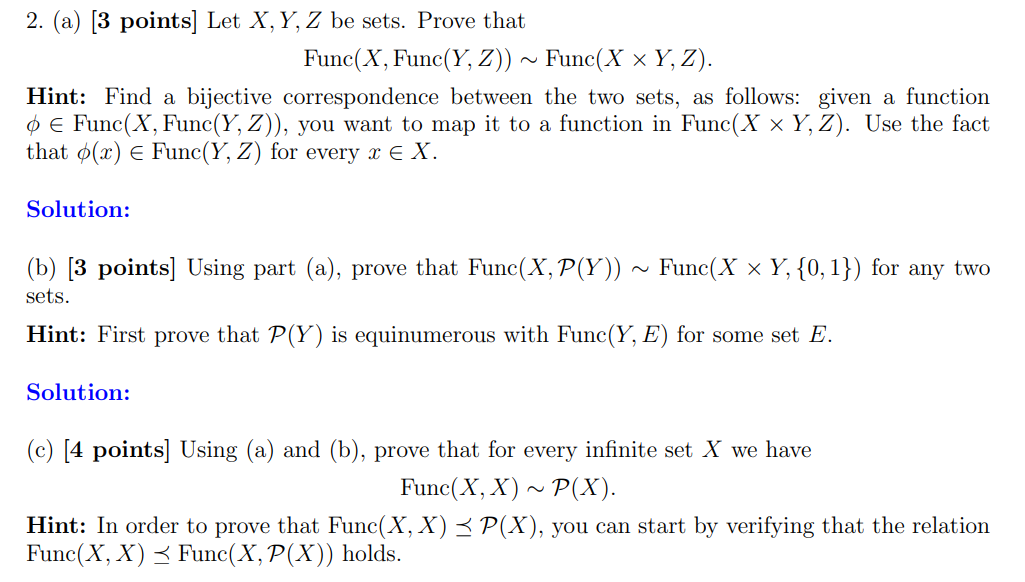 Solved 2. (a) [3 points] Let X,Y,Z be sets. Prove that | Chegg.com