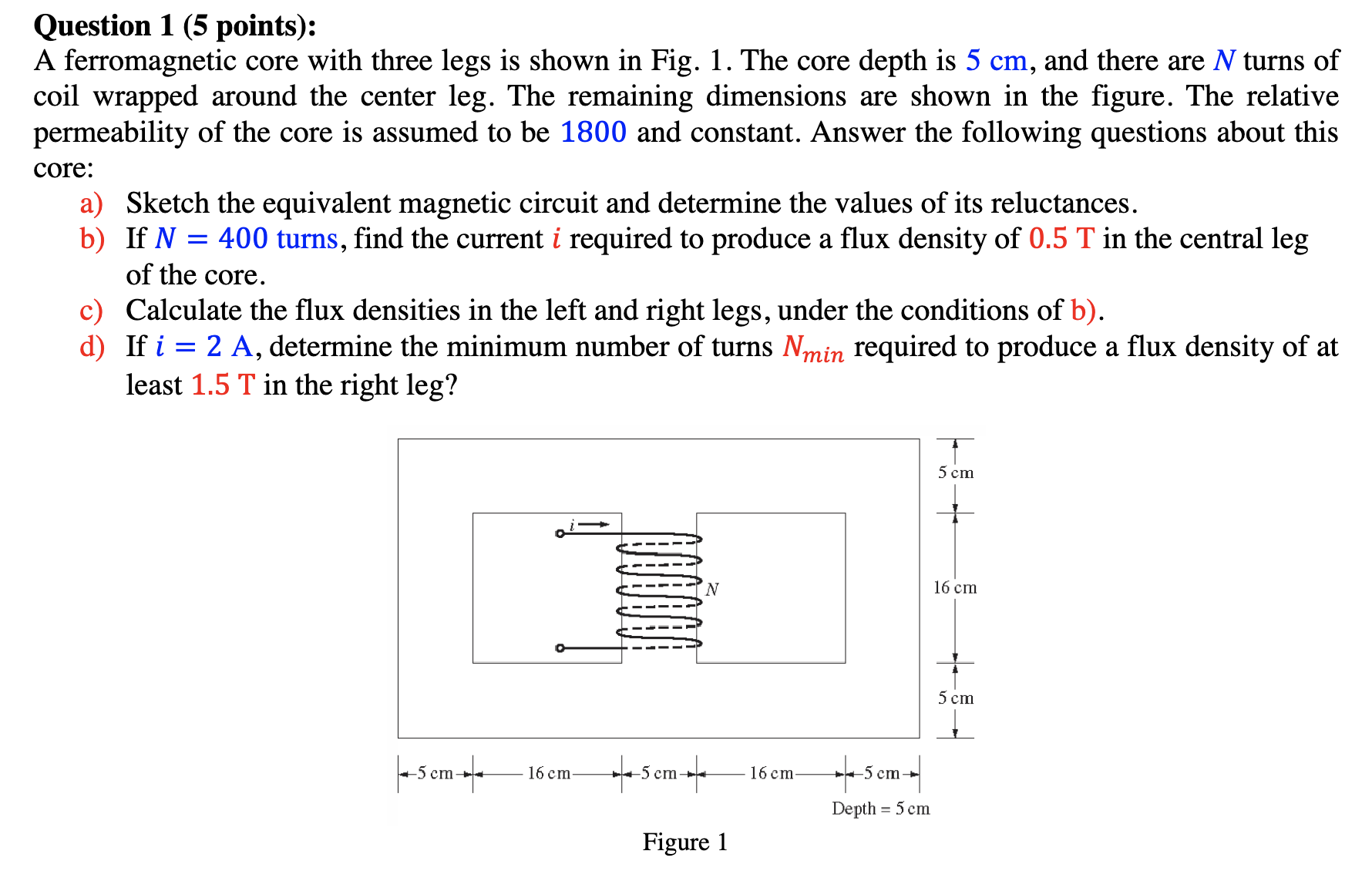Solved Question 1 (5 ﻿points):A ferromagnetic core with | Chegg.com