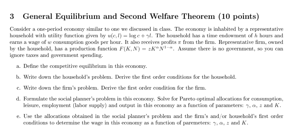3 General Equilibrium and Second Welfare Theorem (10 | Chegg.com