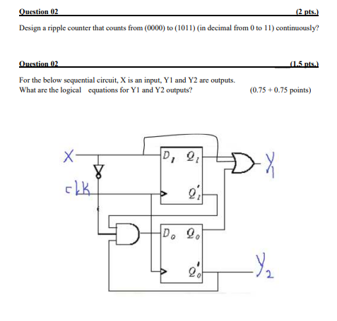 Solved Question 02 (2 pts. Design a ripple counter that | Chegg.com