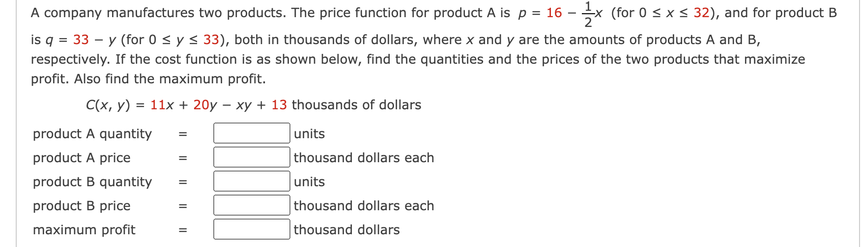 Solved A company manufactures two products. The price | Chegg.com