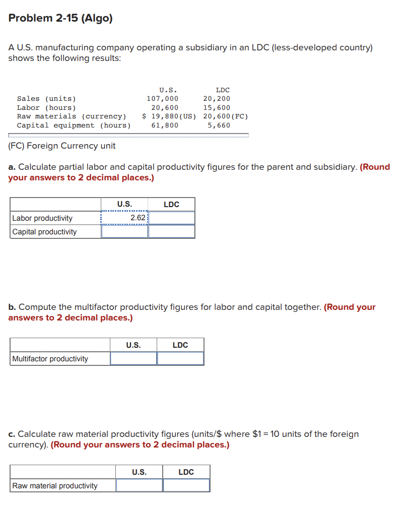 Solved A U.S. manufacturing company operating a subsidiary | Chegg.com