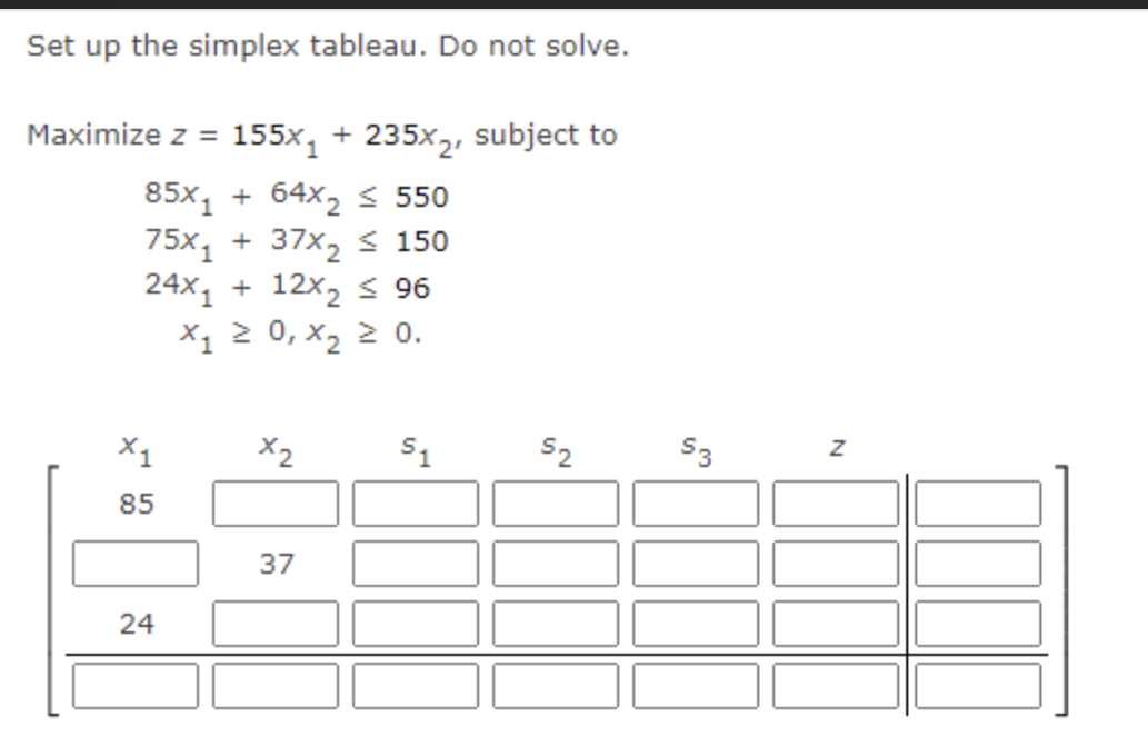 Solved Set up the simplex tableau. Do not solve. Maximize | Chegg.com