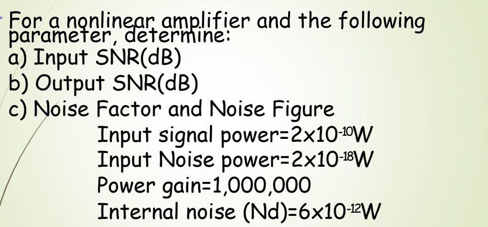 Solved For a nonlinear amplifier and the following | Chegg.com
