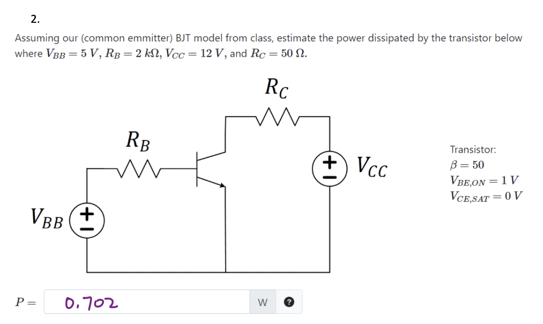 Solved Assuming our (common emmitter) BJT model from class, | Chegg.com