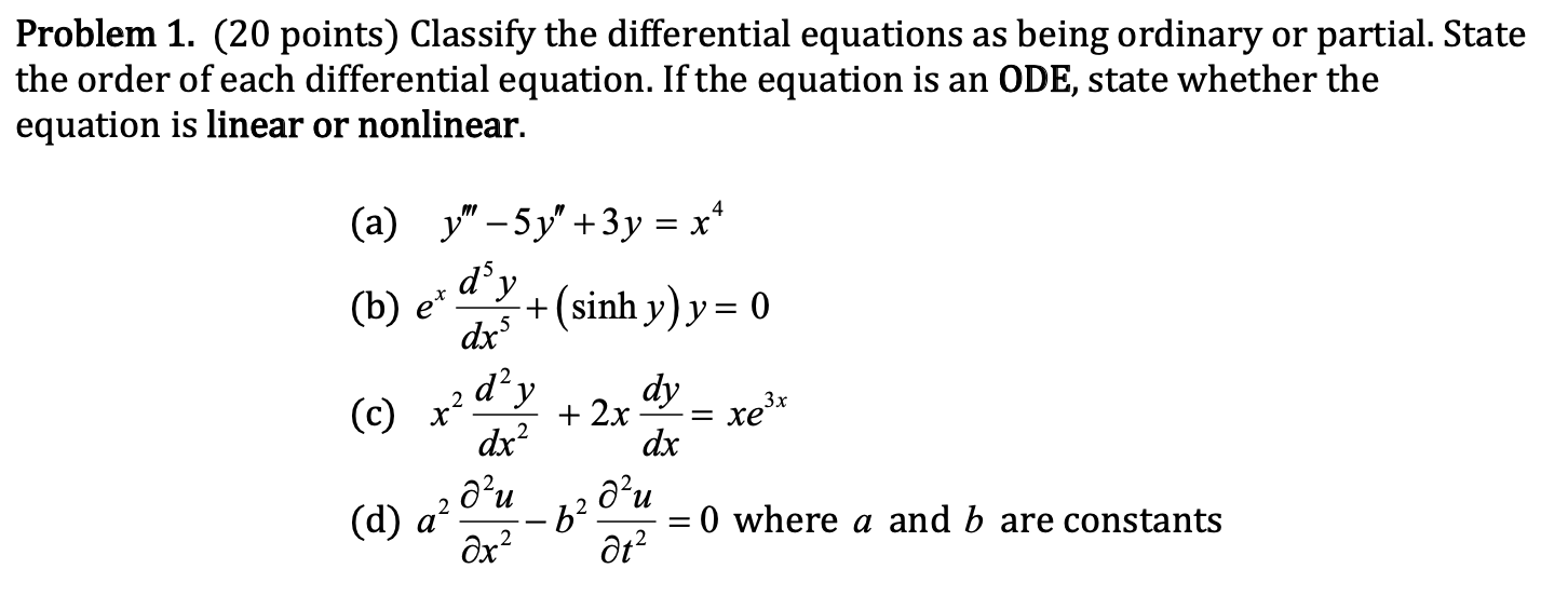Solved Problem 1. (20 points) Classify the differential | Chegg.com