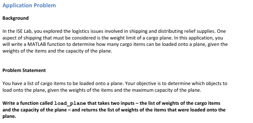 Solved %% Application Problem % load data - weights of cargo | Chegg.com