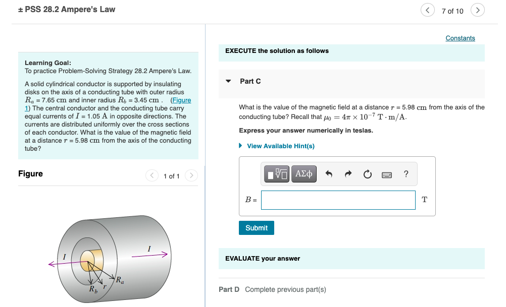 Solved + PSS 28.2 Ampere's Law 7 of 10 Constants EXECUTE the | Chegg.com