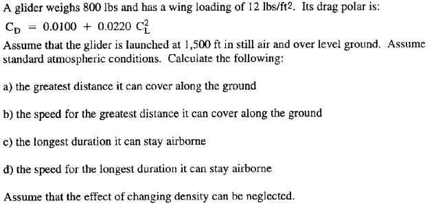 Solved A glider weighs 800lbs and has a wing loading of | Chegg.com