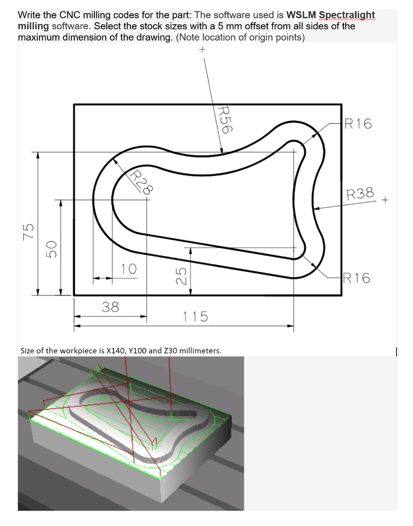 Write the CNC milling codes for the part: The | Chegg.com