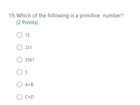 Solved 19. Which of the following is a primitive number? (2 | Chegg.com