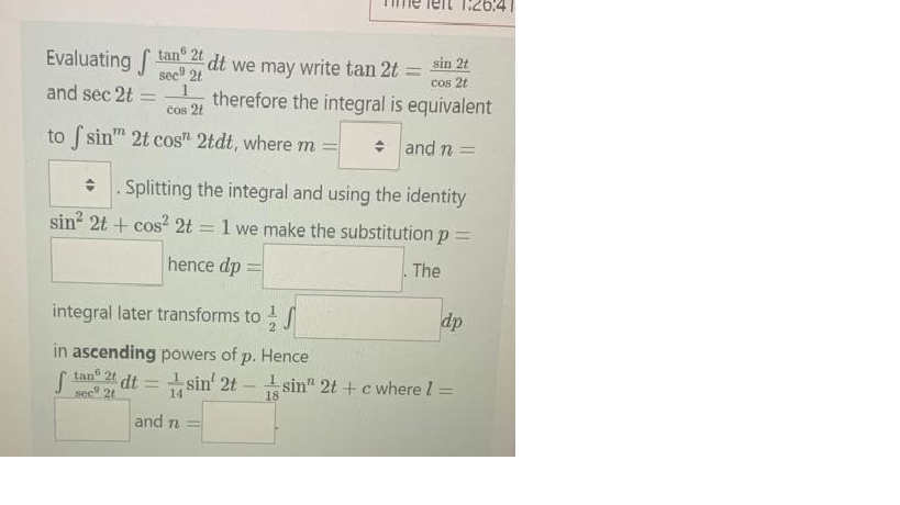 Solved 26.41 Evaluating Stan® 34 dt we may write tan 2t = | Chegg.com