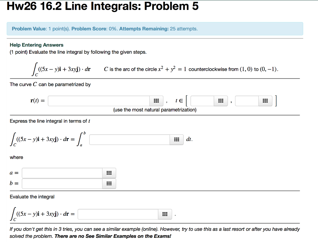 Solved Hw26 16.2 Line Integrals: Problem5 Problem Value: 1 | Chegg.com