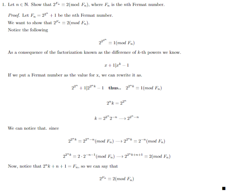 Solved 1. Let n∈N. Show that 2Fn≡2(modFn), where Fn is the | Chegg.com