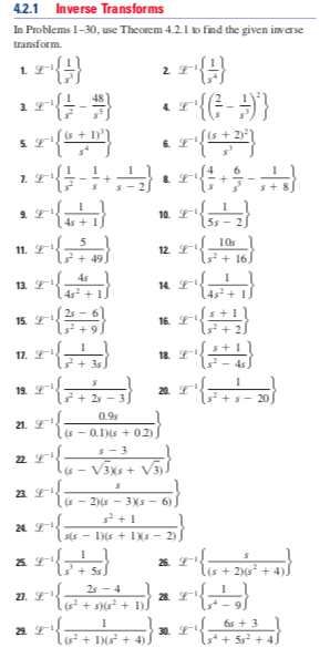 Solved 42.1 Inverse Transforms In Problems 1-30, use Theorem | Chegg.com