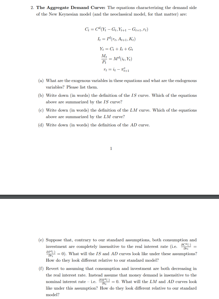 Solved 2. The Aggregate Demand Curve: The equations | Chegg.com