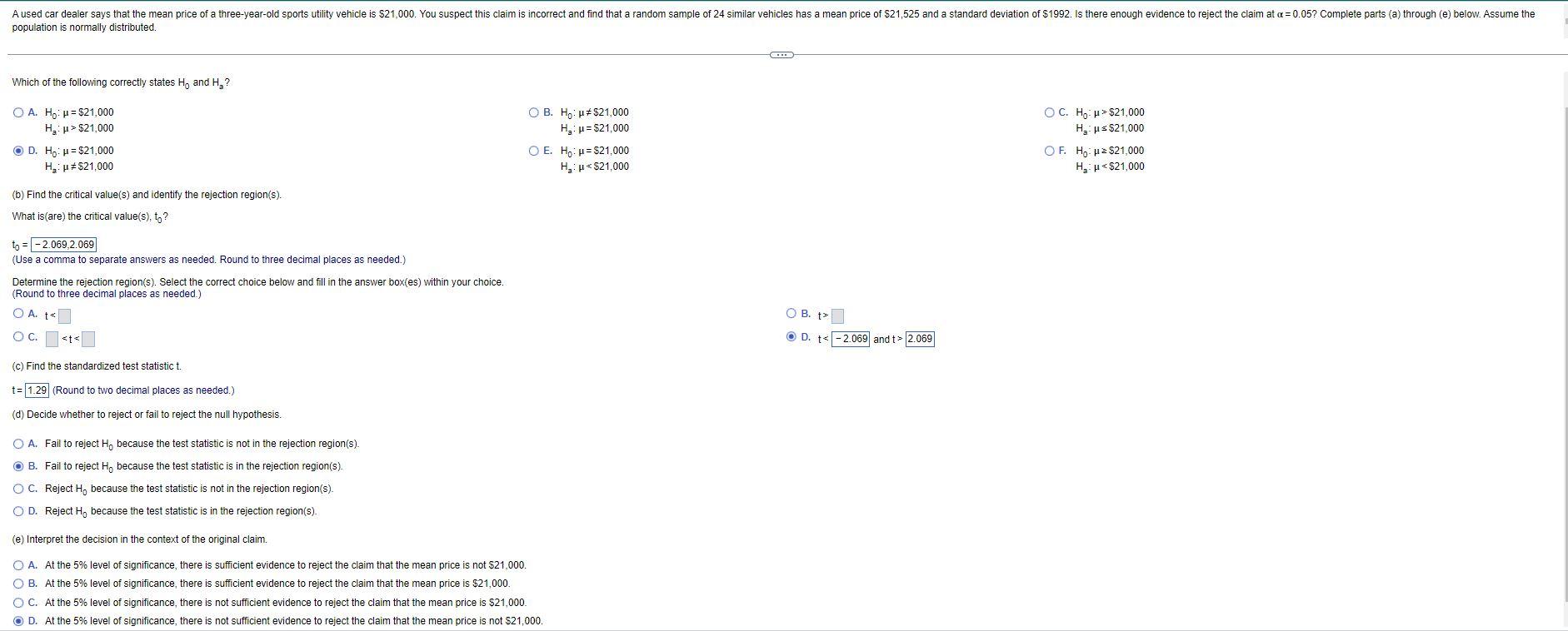 Solved A used car dealer says that the mean price of a | Chegg.com