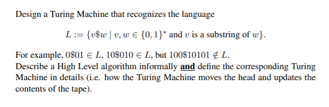 Design a Turing Machine that recognizes the language | Chegg.com