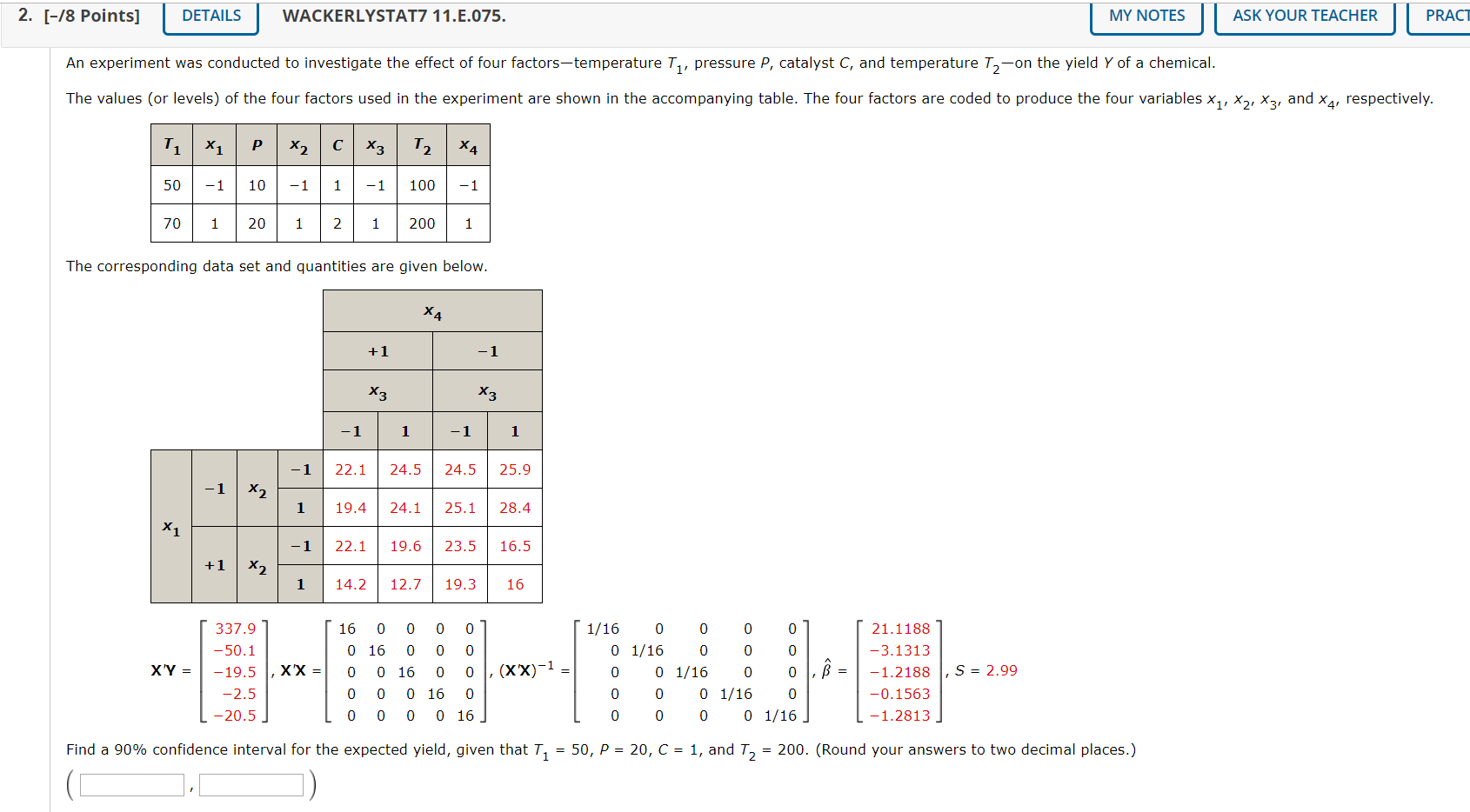 Solved 2. [-18 Points] DETAILS WACKERLYSTAT7 11.E.075. MY | Chegg.com