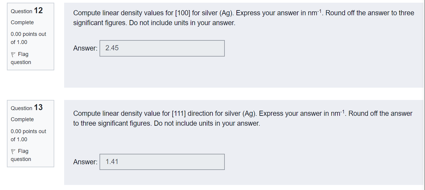 Solved Question 12 Compute linear density values for [100] | Chegg.com