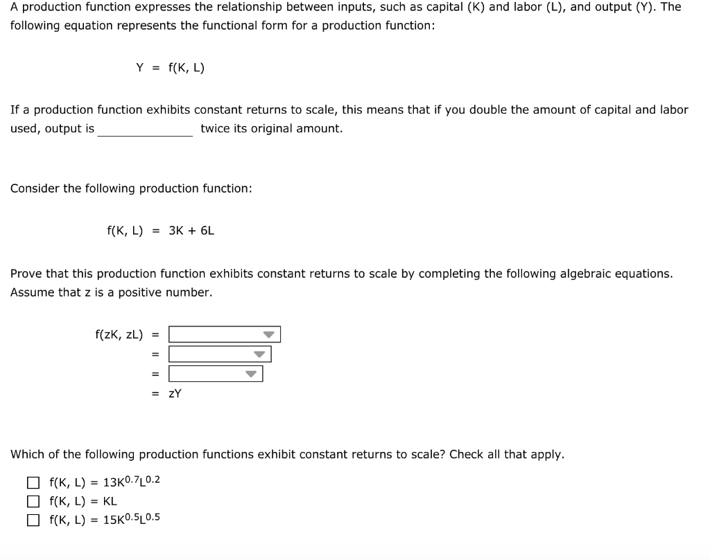 Solved A production function expresses the relationship | Chegg.com
