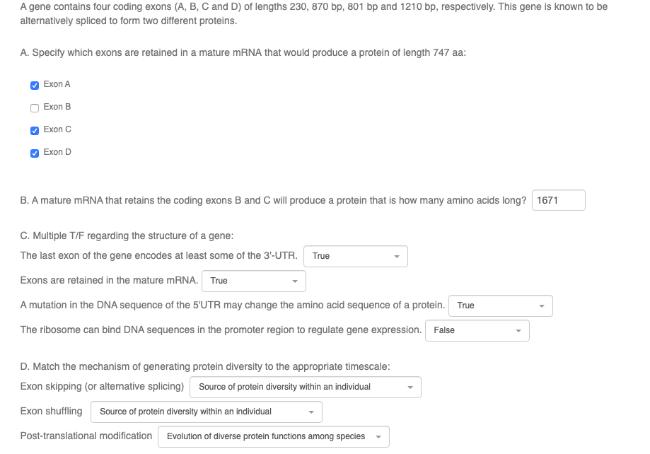 Solved A gene contains four coding exons (A, B, C and D) of | Chegg.com