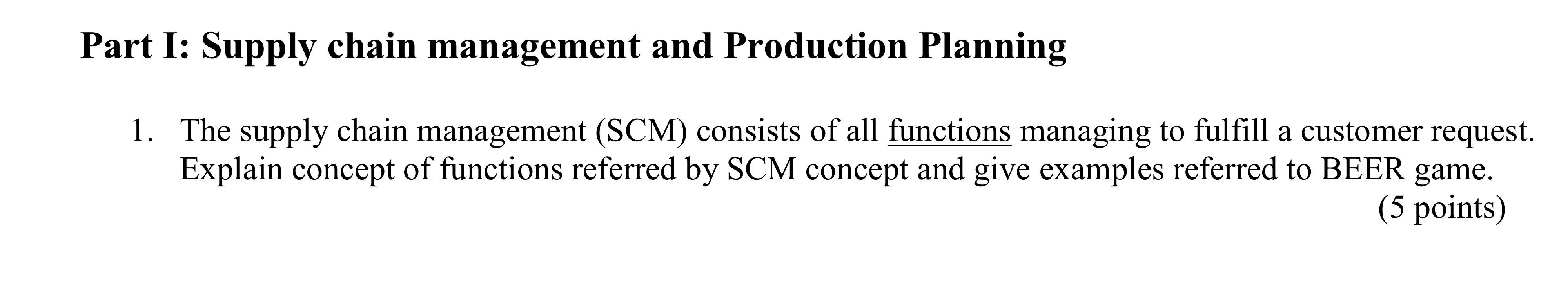 Solved Part I Supply Chain Management And Production Chegg