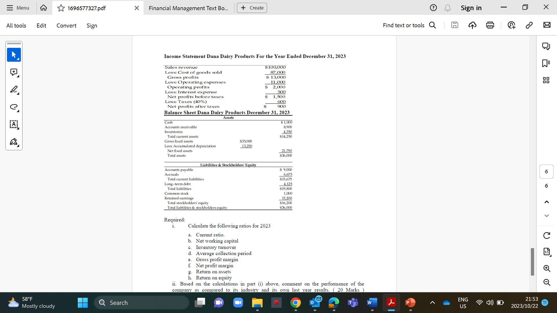 Solved Income Statement Dana Dairy Products For the Year | Chegg.com