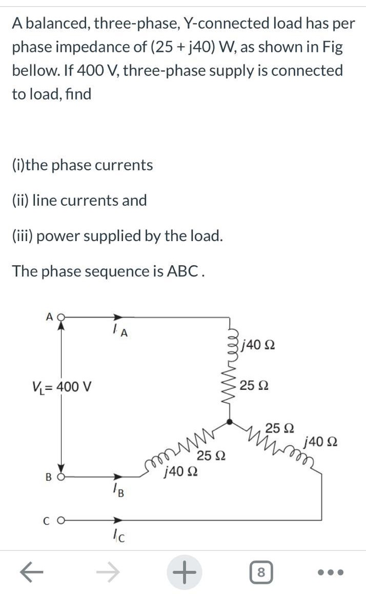 Solved A balanced, three-phase, Y-connected load has per | Chegg.com