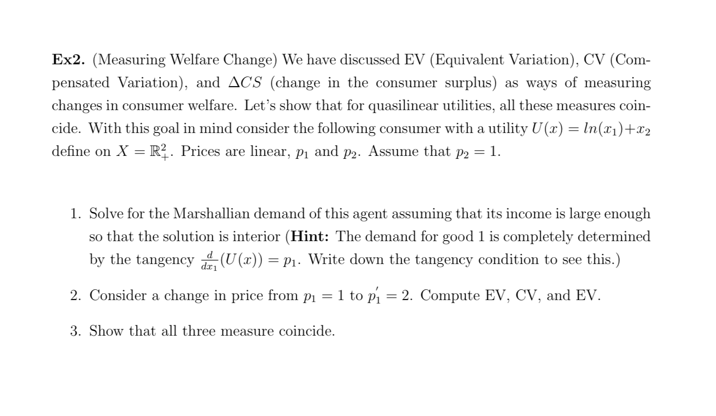Ex2. (Measuring Welfare Change) We have discussed EV | Chegg.com