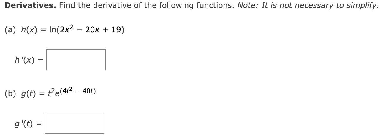 Solved Derivatives. Find the derivative of the following | Chegg.com