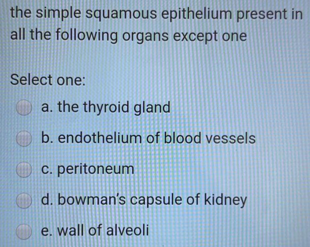 Solved the simple squamous epithelium present in all the | Chegg.com