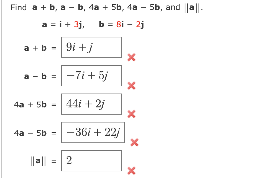 Solved Find a + b, a – b, 4a + 5b, 4a – 5b, and || a ||- a = | Chegg.com