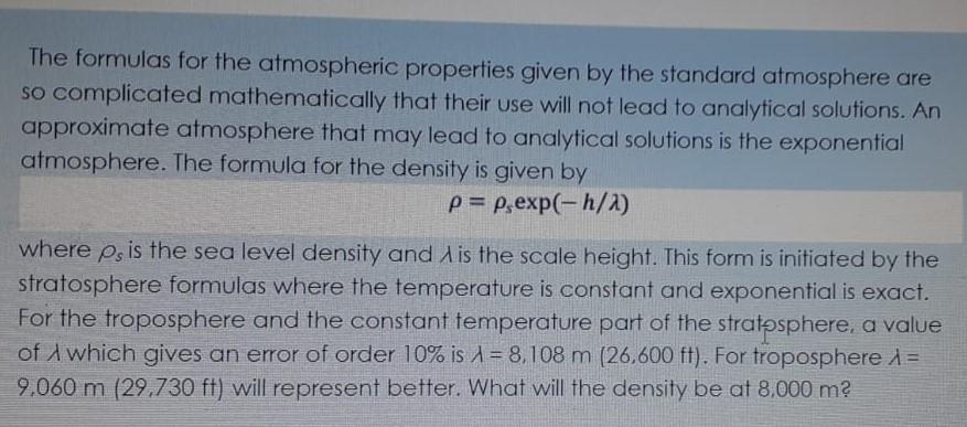 Solved The formulas for the atmospheric properties given by | Chegg.com