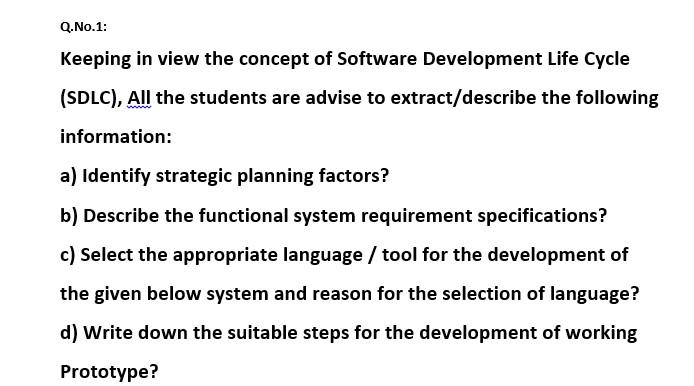 Solved Q.No.1: Keeping in view the concept of Software | Chegg.com
