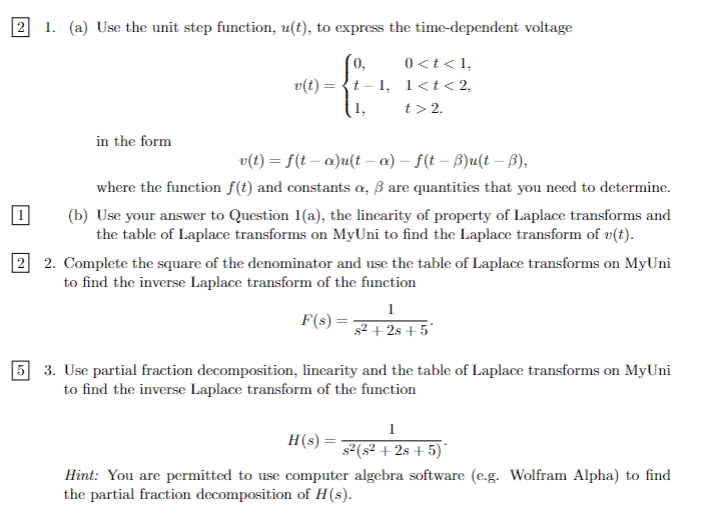Solved 1. (a) Use the unit step function, u(t), to express | Chegg.com
