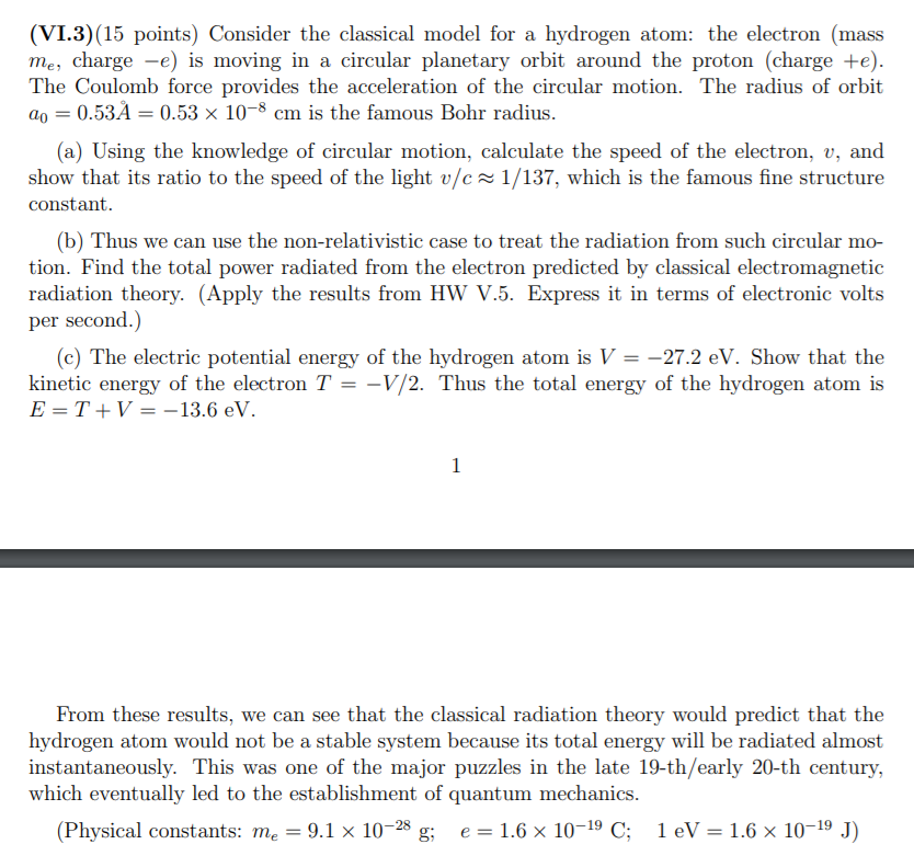 Solved (VI.3)(15 points) Consider the classical model for a | Chegg.com