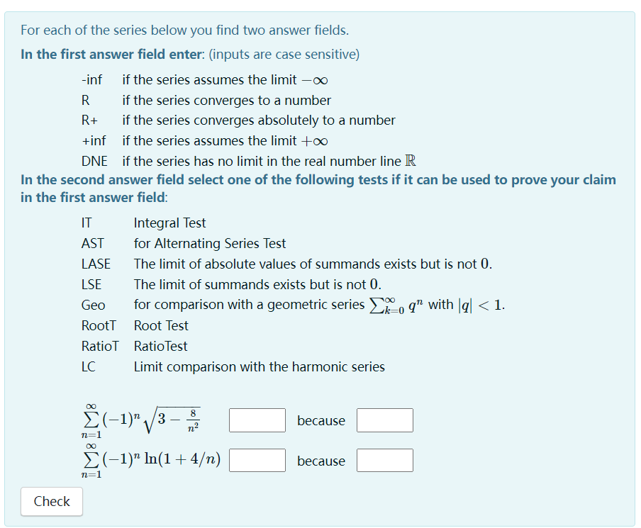 Solved For each of the series below you find two answer | Chegg.com