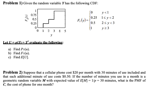 Solved Problem 1) Given the random variable Y has the | Chegg.com