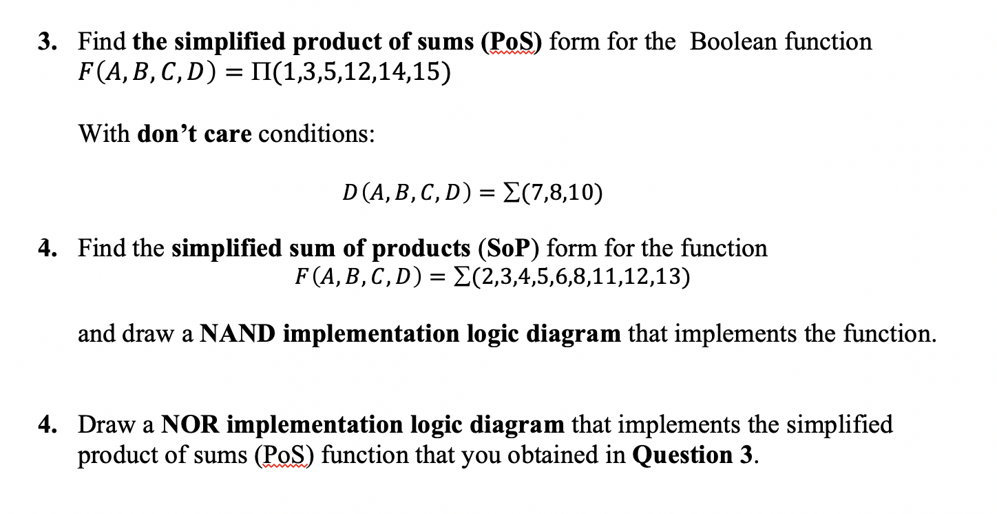 Solved 3. Find the simplified product of sums (PoS) form for | Chegg.com