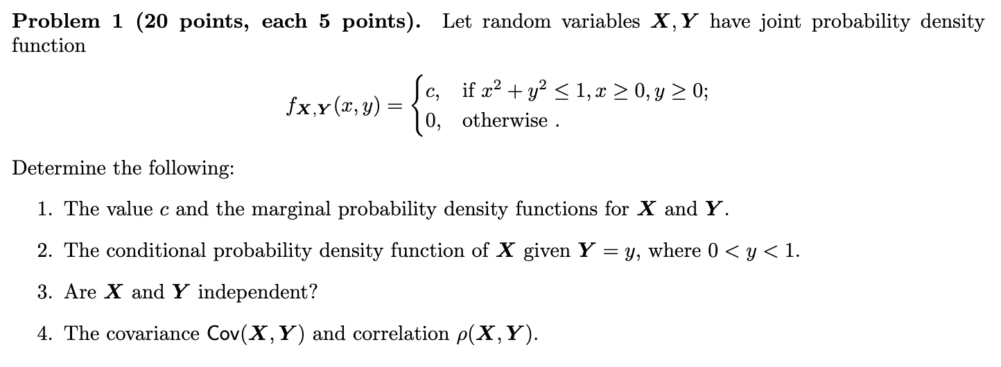 Solved Problem 1 ( 20 points, each 5 points). Let random | Chegg.com