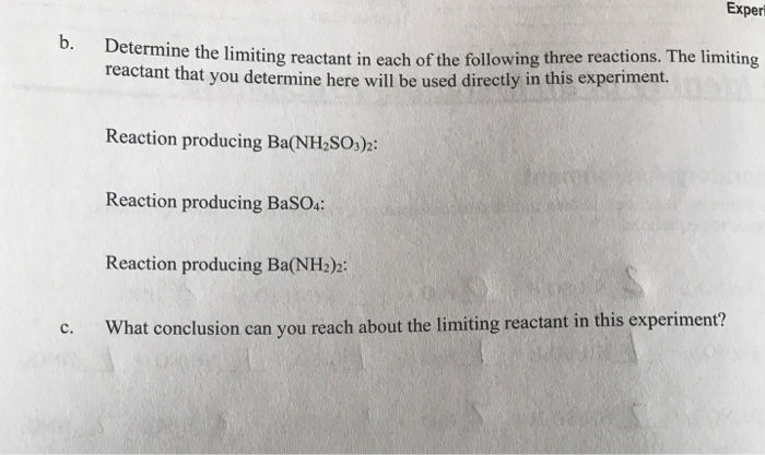 Solved Experi ine the limiting reactant in each of the | Chegg.com