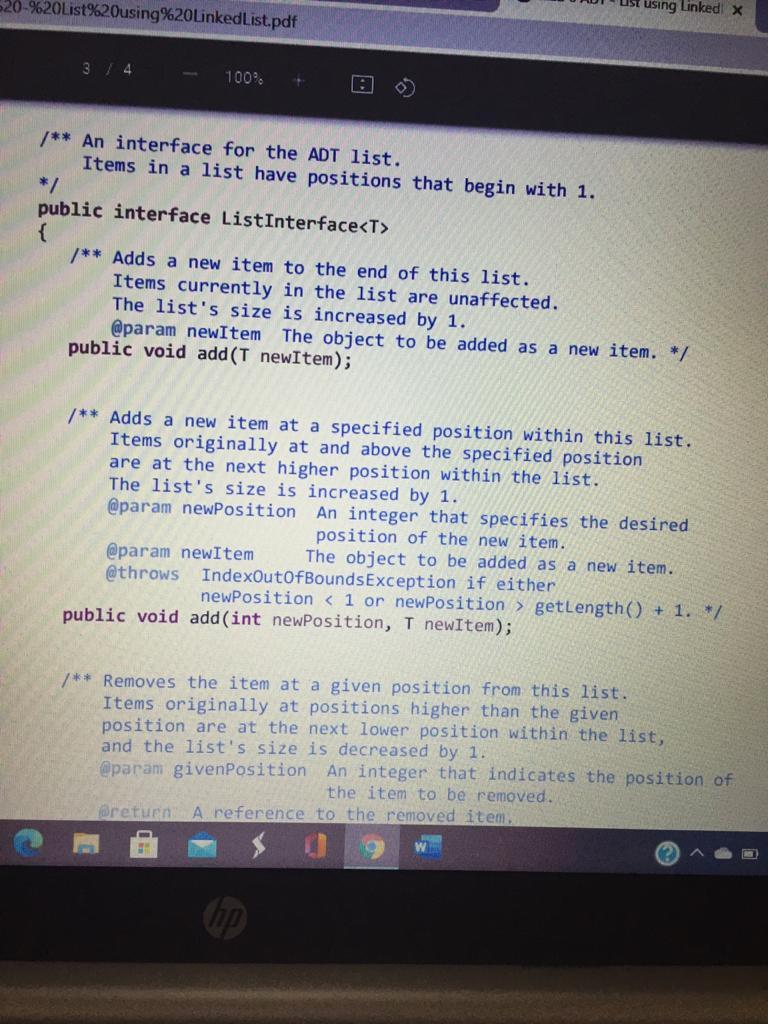 Solved ADT List using LinkedList Complete and Change the | Chegg.com