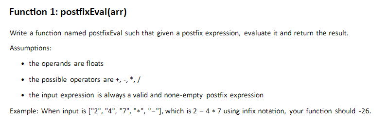Solved Function 1: postfixEval(arr)Write a function named | Chegg.com